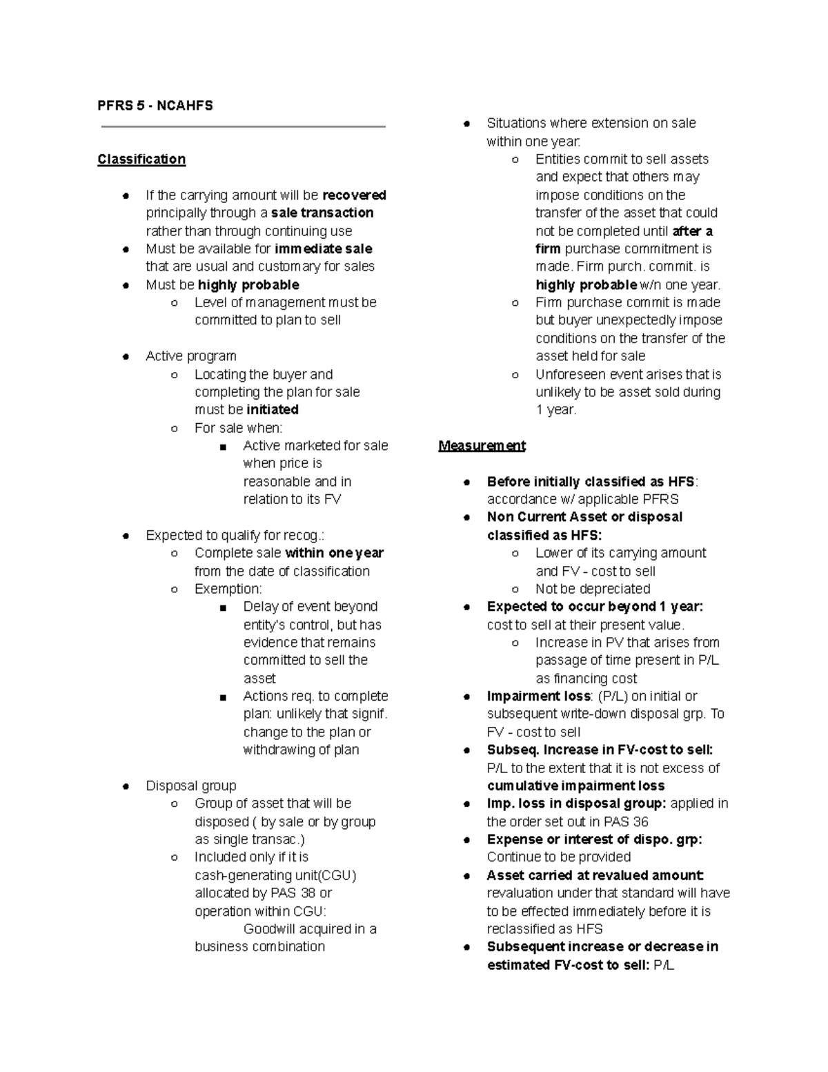 CFAS Summary: Key Concepts in PFRS 5 and Financial Liabilities - Studocu