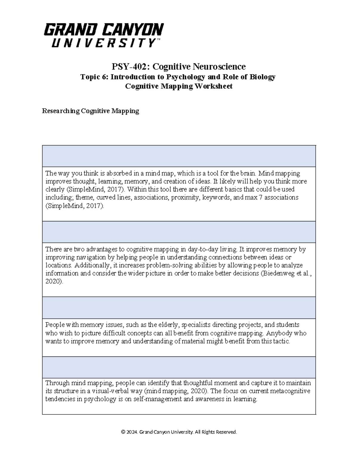 PSY 402 RS T6Cognitive Mapping Worksheet - PSY-402: Cognitive ...