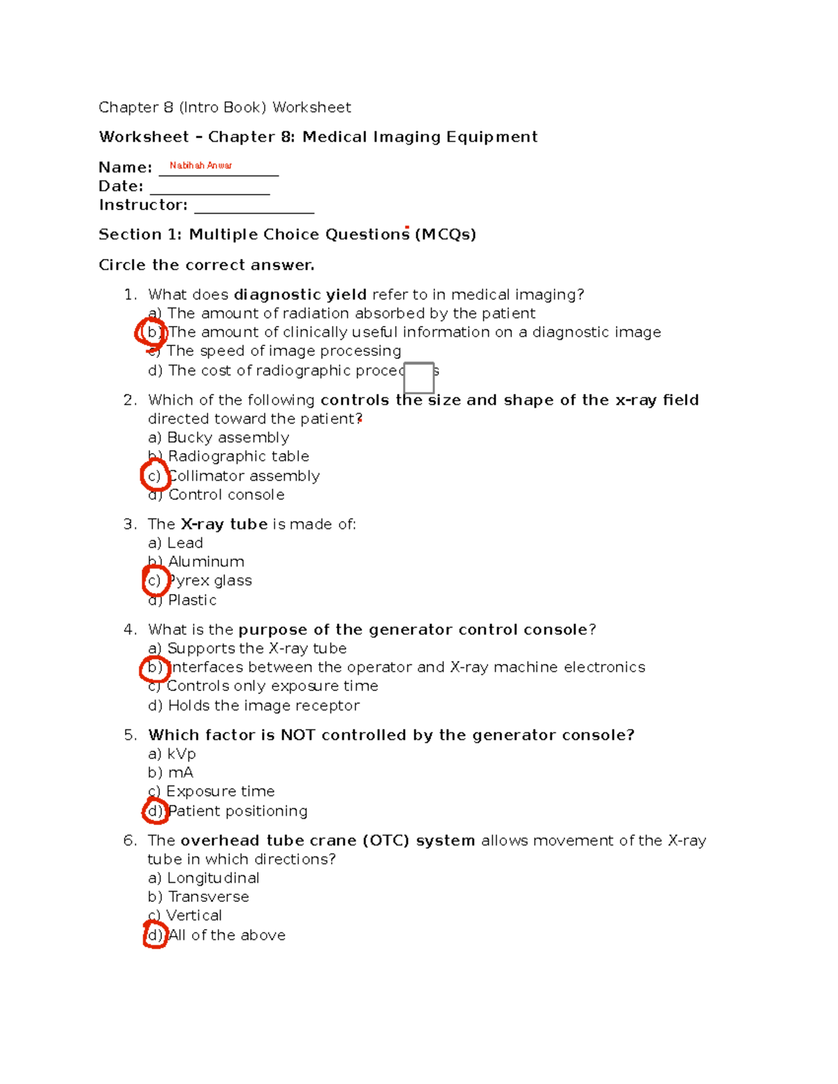 Ch 8 Worksheet - Medical Imaging Equipment (RAD 202) - Studocu