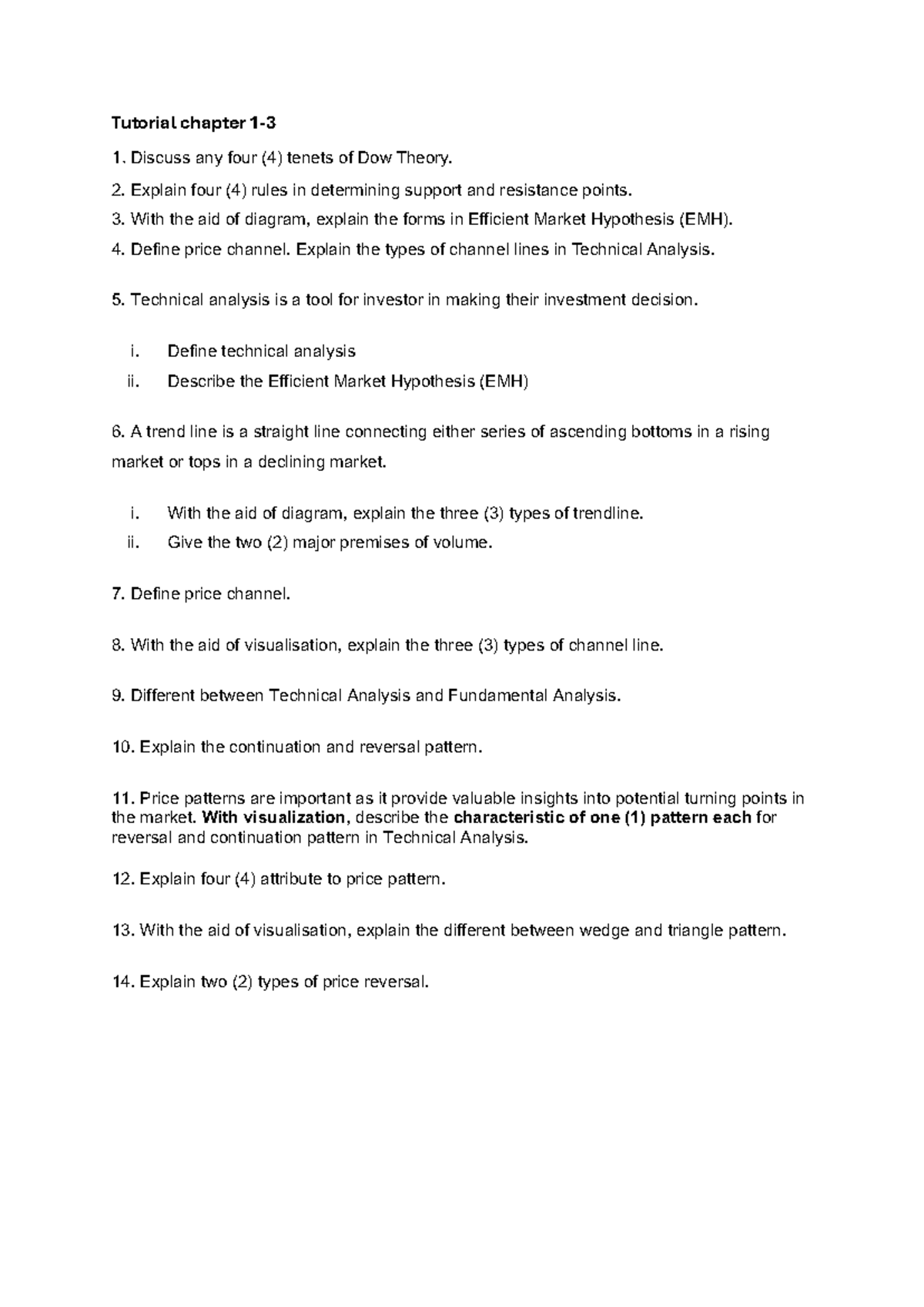 FIN562 Tutorial: Key Concepts in Technical Analysis (Ch 1-3) - Studocu