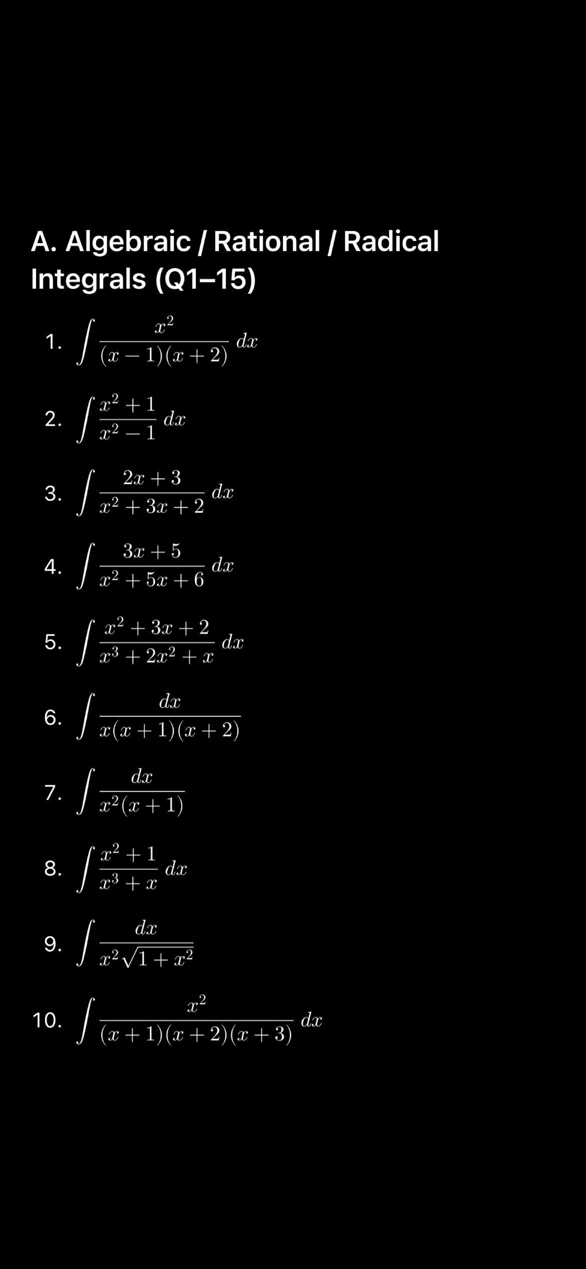Integrals Study Guide: Algebraic, Trig, and Parts (MATH101) - Studocu