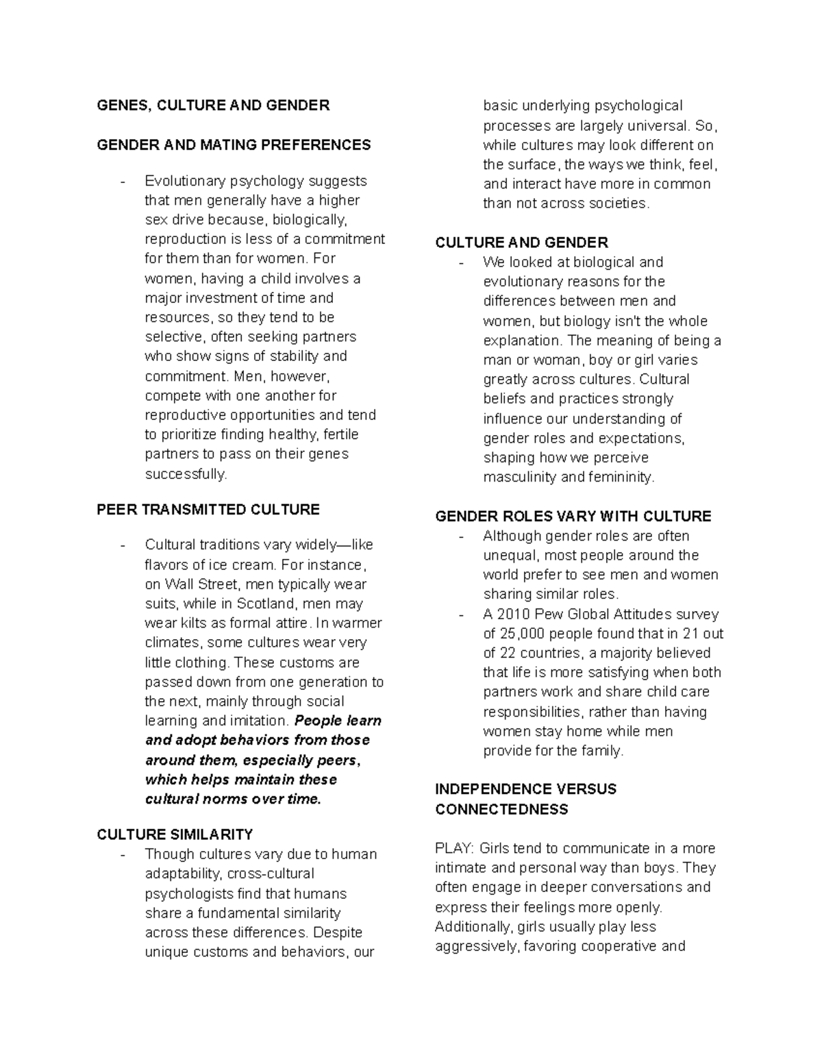 AB PSYCHOLOGY REVIEWER: GENES, CULTURE, AND GENDER INSIGHTS - Studocu