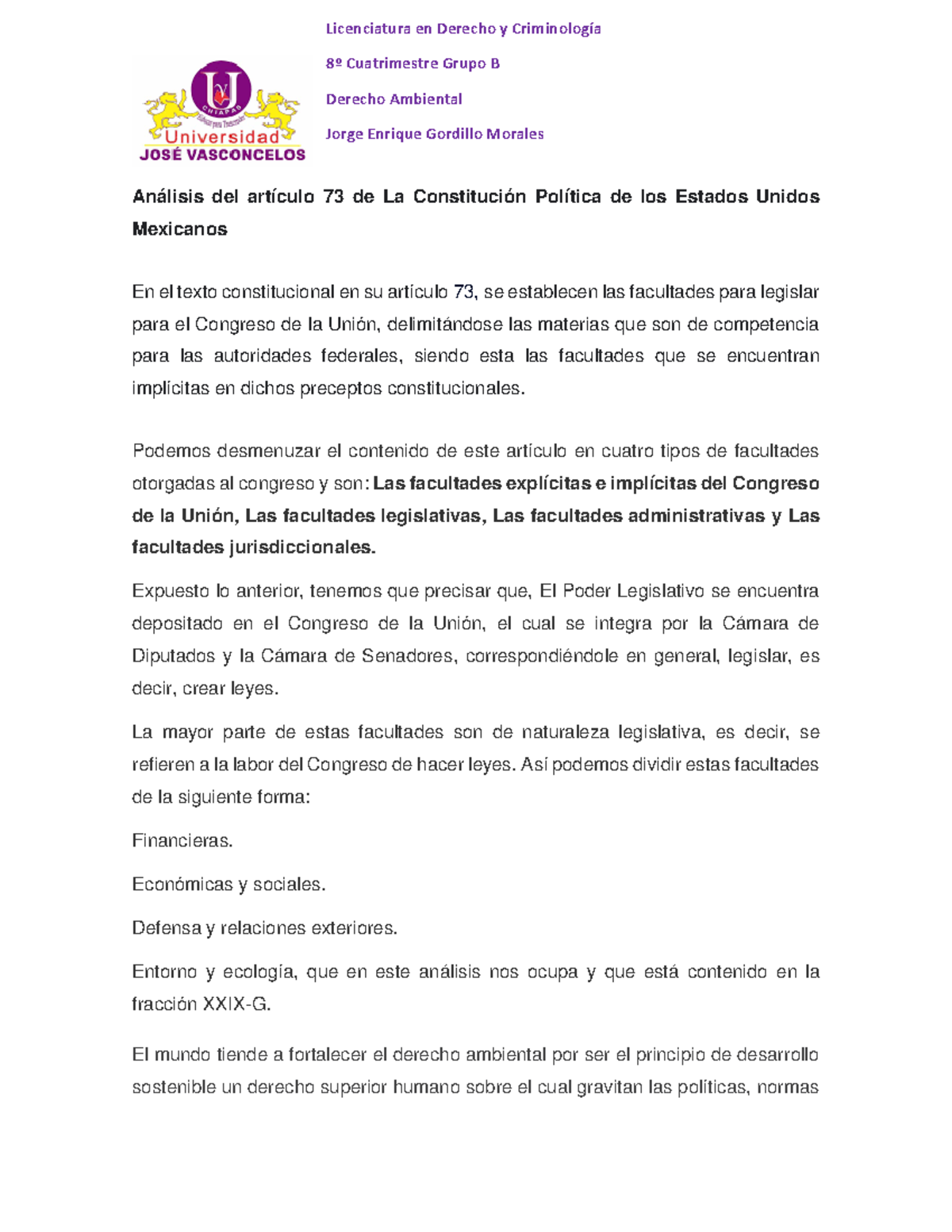 Análisis del Art. 73 de la Constitución Mexicana en Derecho Ambiental ...