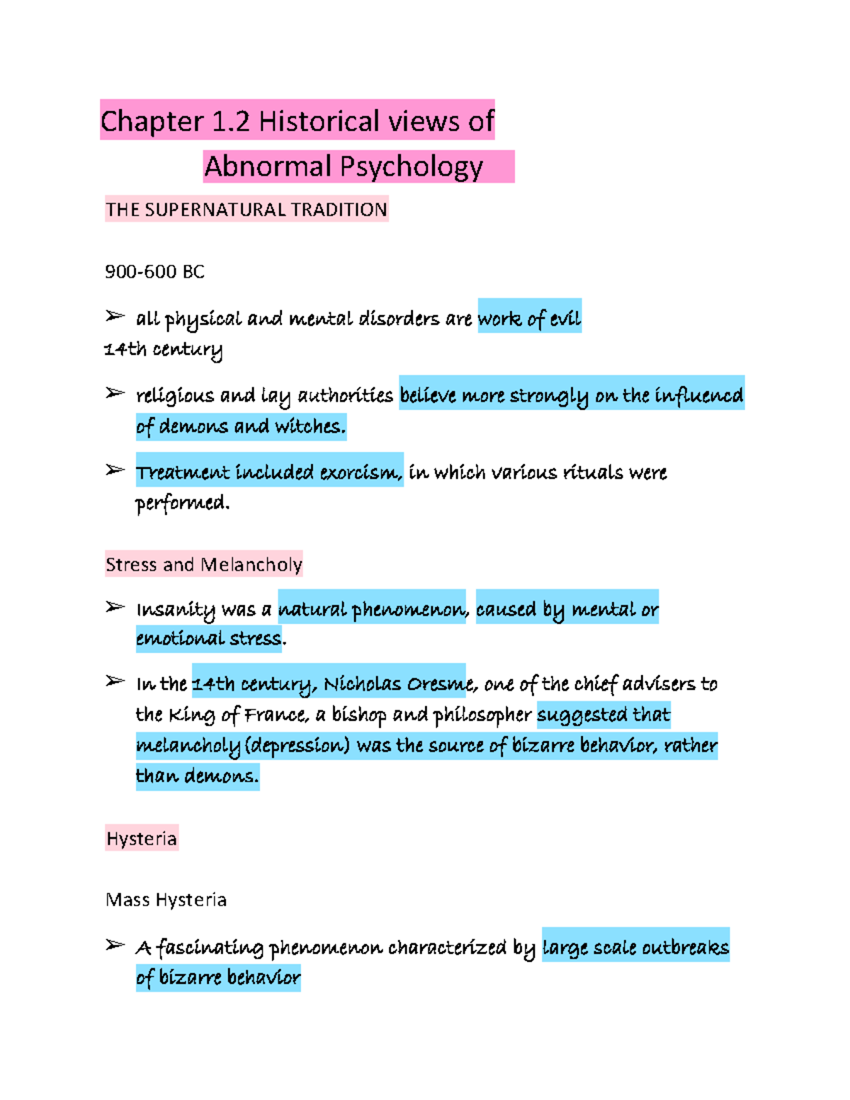 Abnormal Psychology (PSY 101) Chapter 1: Historical Perspectives - Studocu