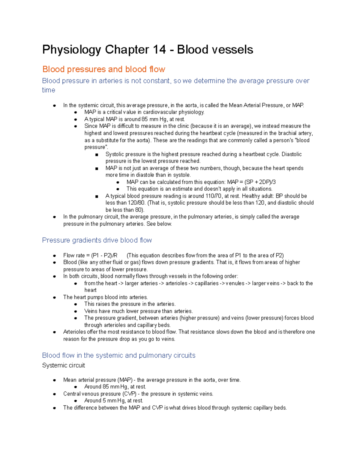 Physiology CH14 Notes: Blood Vessels, Pressure & Flow Regulation - Studocu