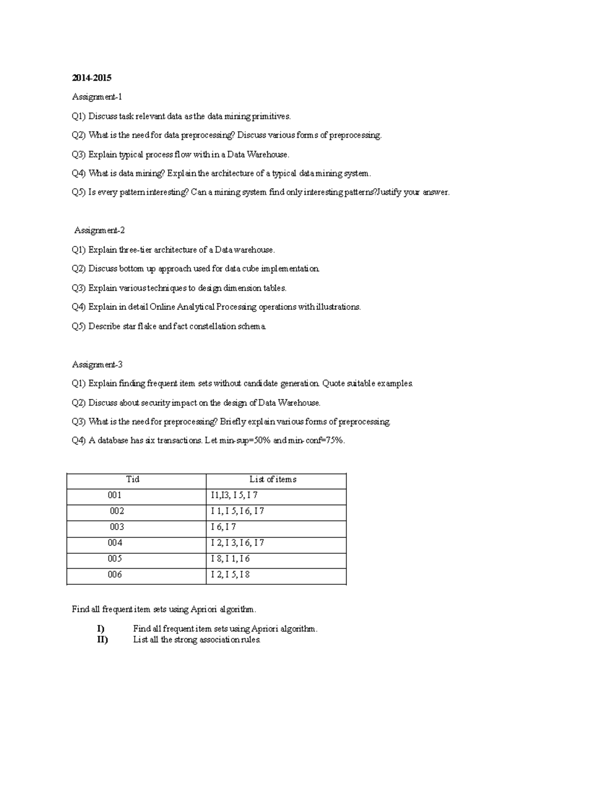 2014-15 - Data Mining & Data Warehouse Practice Questions - Studocu