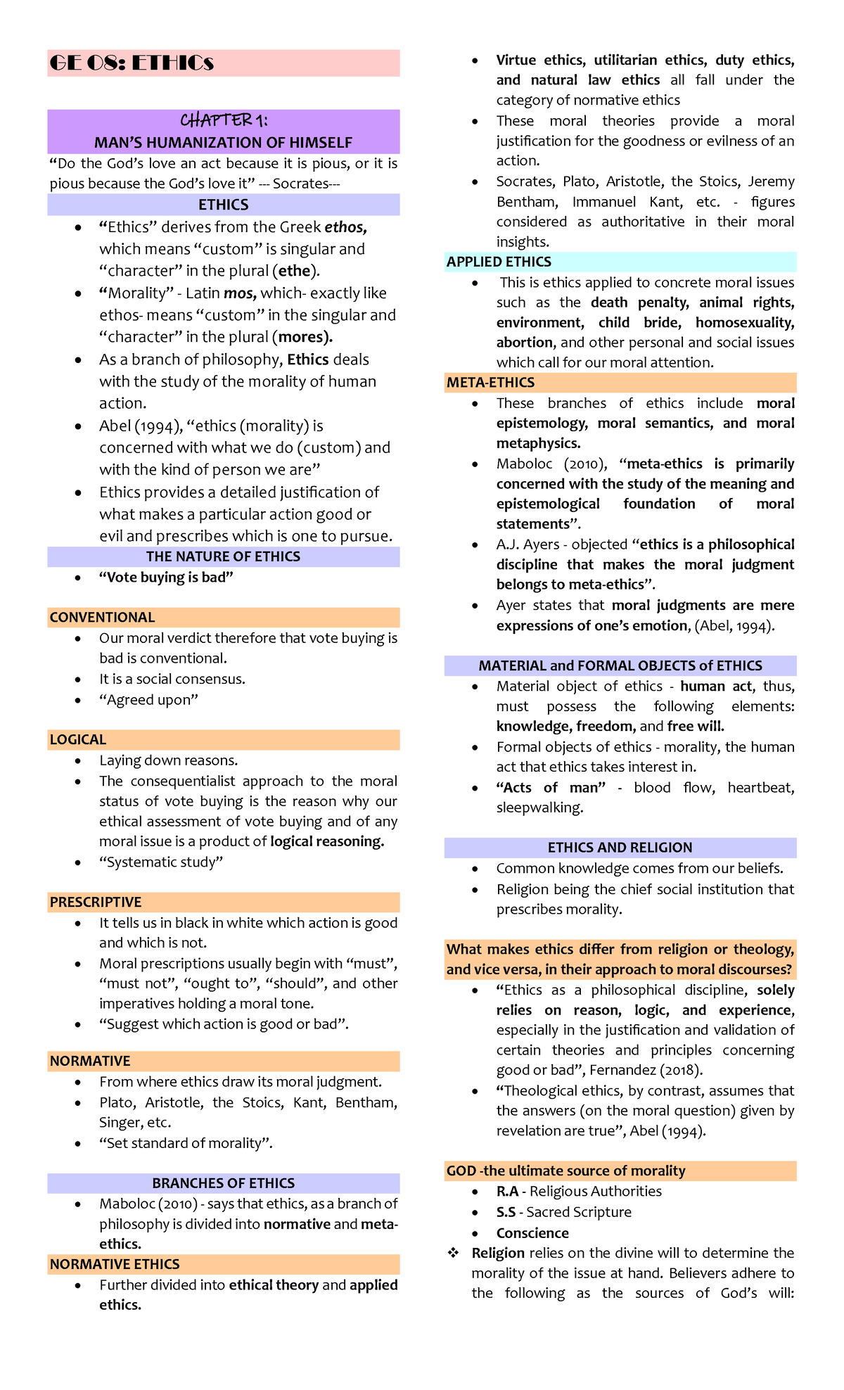 Ethics 1-4: Midterm Study Notes on Philosophical Morality - Studocu