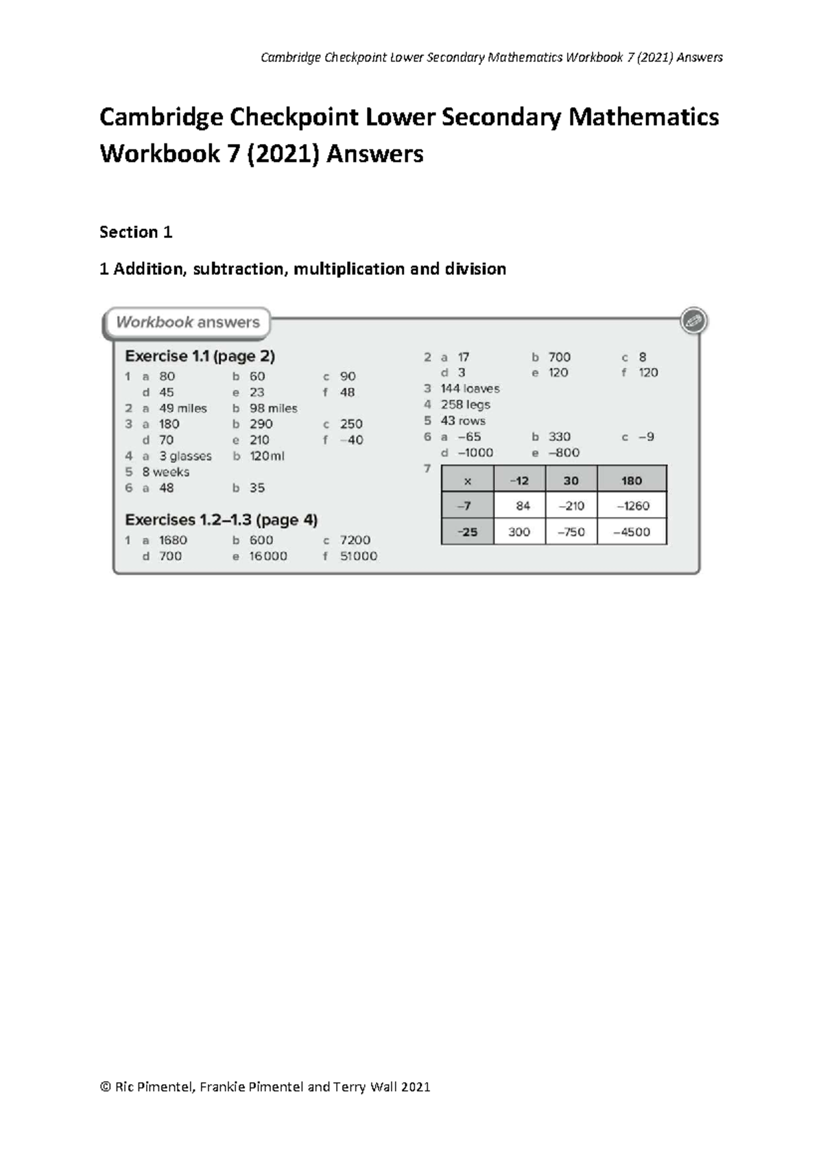 Lower Secondary Mathematics Answers (Stage 7) - Workbook 7 - Studocu