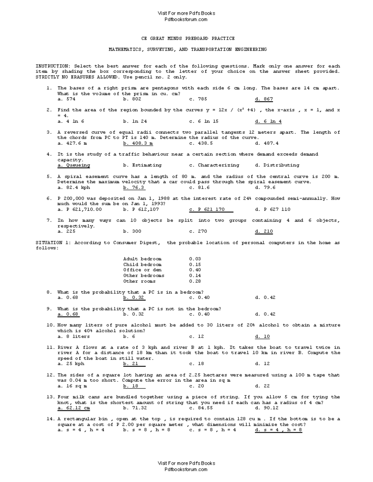 MATH-53 Preboard Practice Questions with Detailed Solutions - Studocu