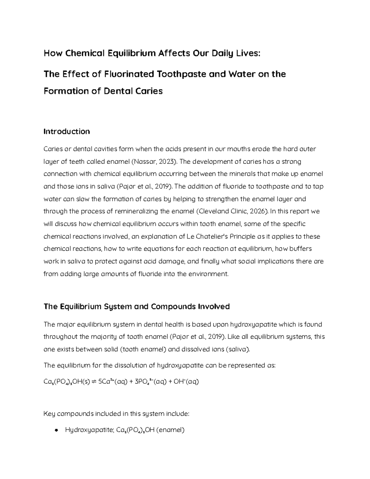 Unit 3 Chemistry: Chemical Equilibrium in Dental Health and Fluoride ...