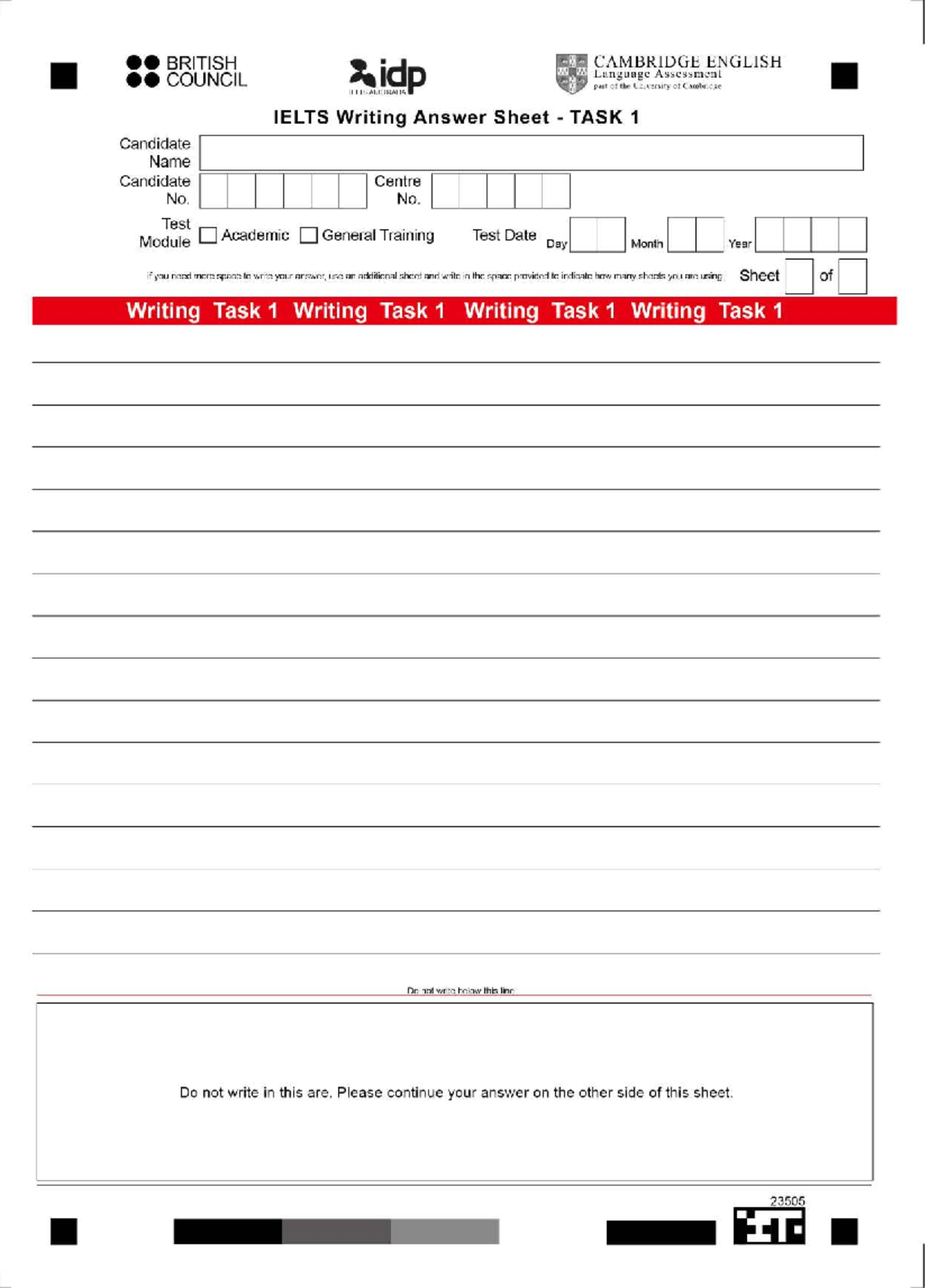 IELTS Writing Task 1 Answer Sheet - Cambridge English - Studocu