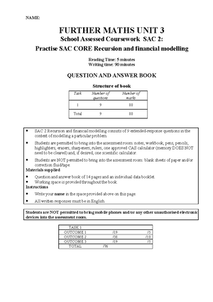 General Math SAC 2 - RECURSION FINANCIAL MODELLING SUMMARY Recurrence ...