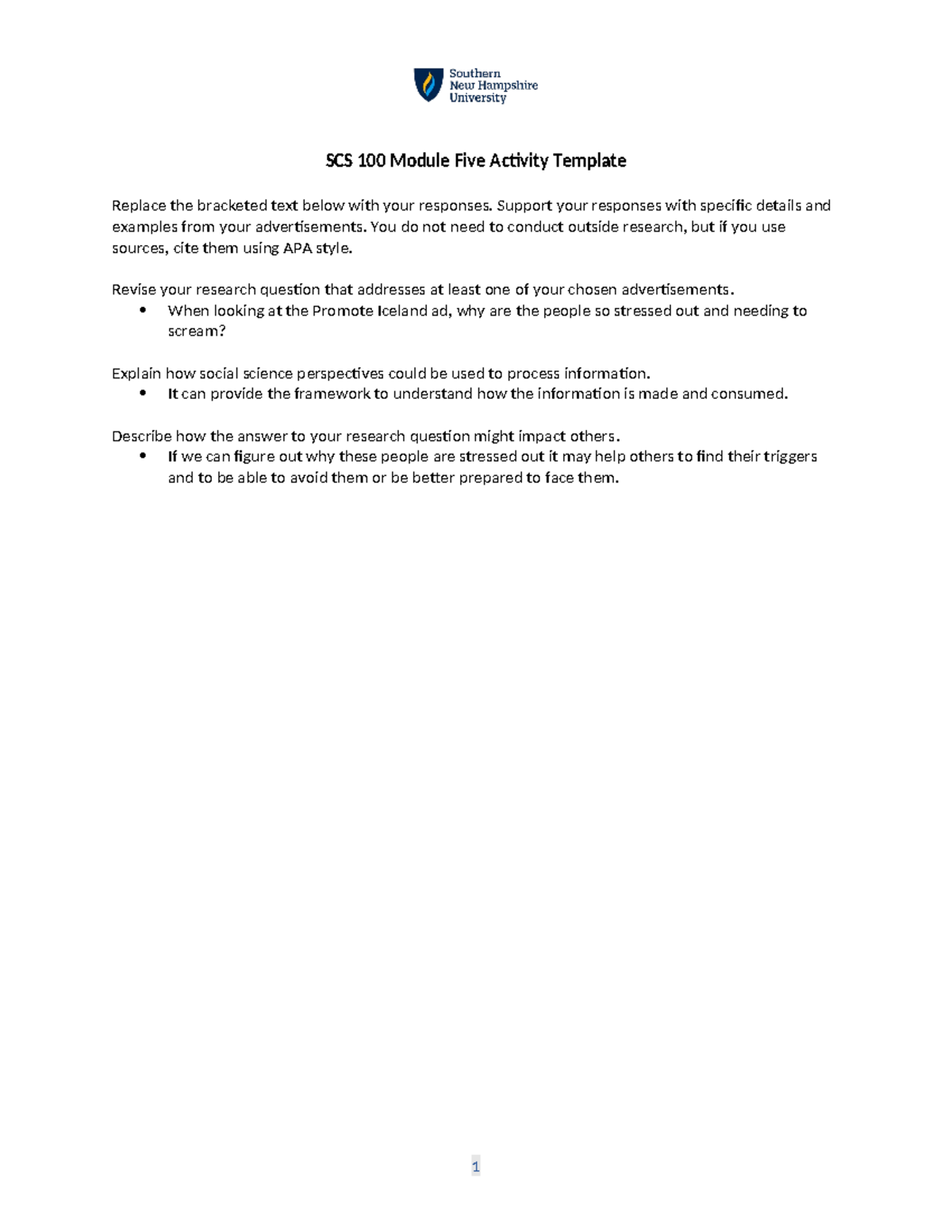 SCS 100 Module Five Activity Template Completed - SCS 100 Module Five Activity Template Replace ...