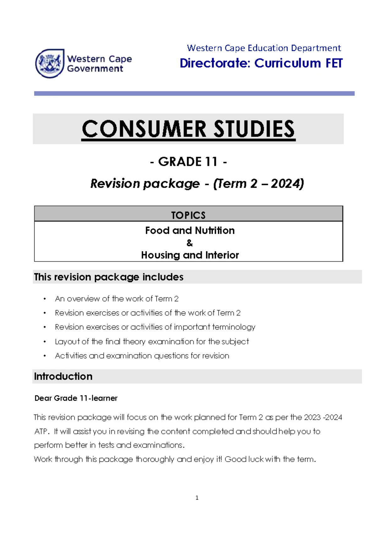Consumer Studies Grade 10 Revision Material TERM 1 2024 - 1 | Page ...