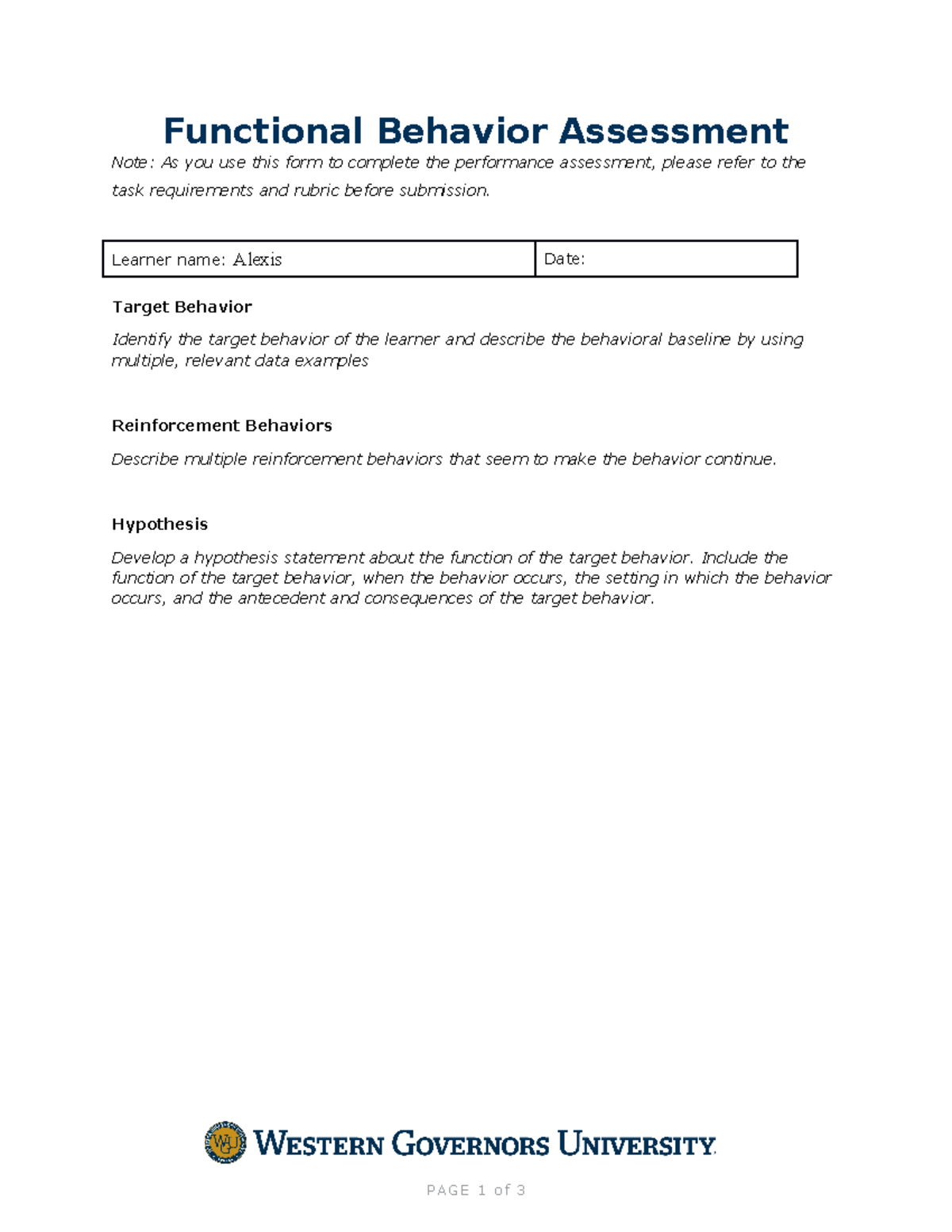 FBA BIP Form - for to help with function behavior assessment ...