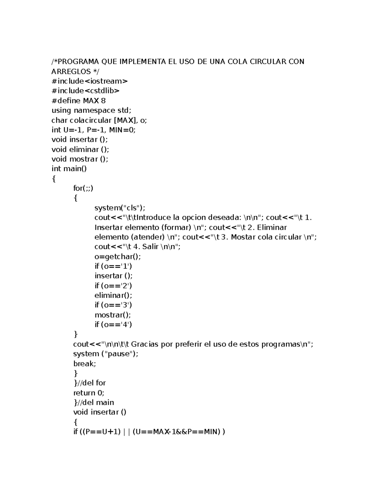 Implementación de Cola Circular con Arreglos en C++ - Studocu