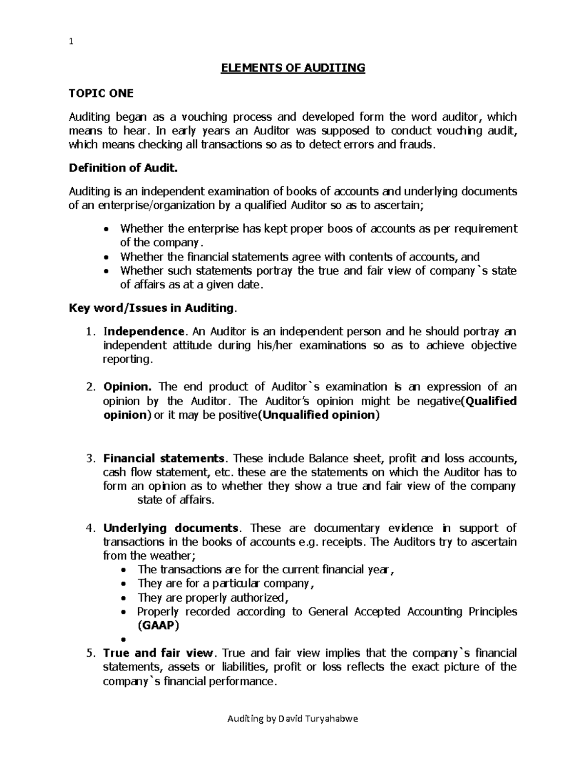 Elements of Auditing (ACCT101): Key Concepts and Internal Controls ...
