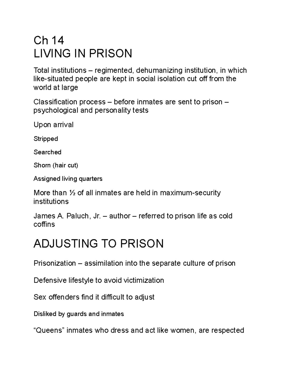 Ch 14 - lecture notes ch 14 intro to criminal justice dr roth - Ch 14 ...