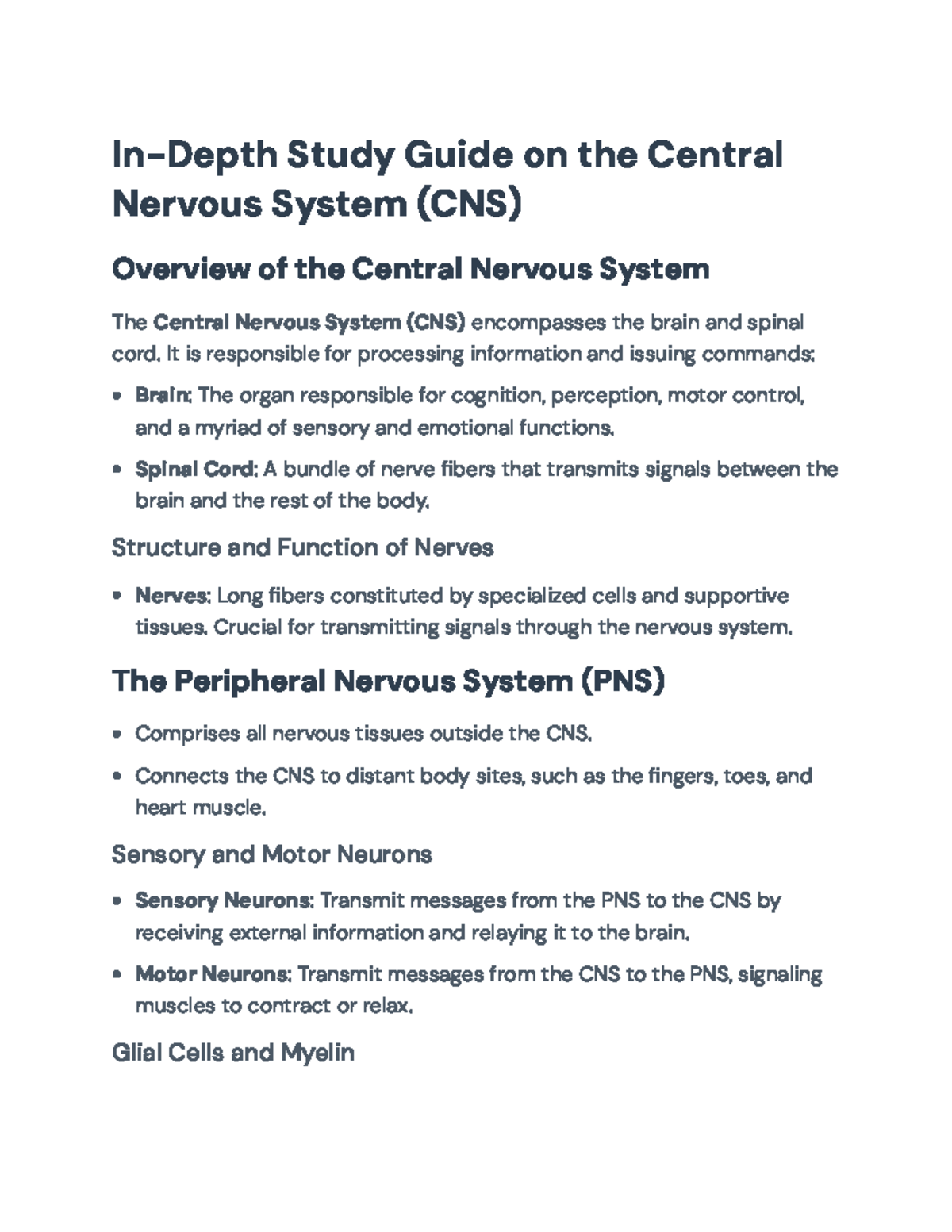 CNS Overview Study Guide: Functions of the Central Nervous System - Studocu