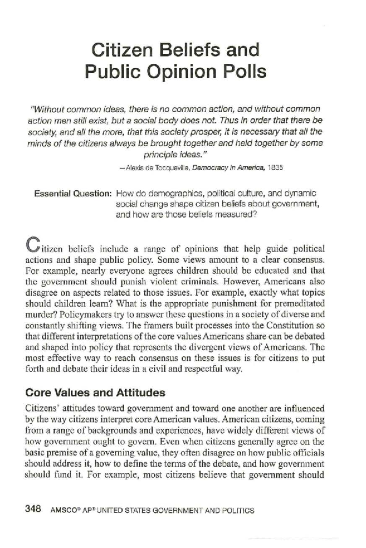AMSCO AP Government Chapter 10: Citizen Beliefs & Public Opinion - Studocu