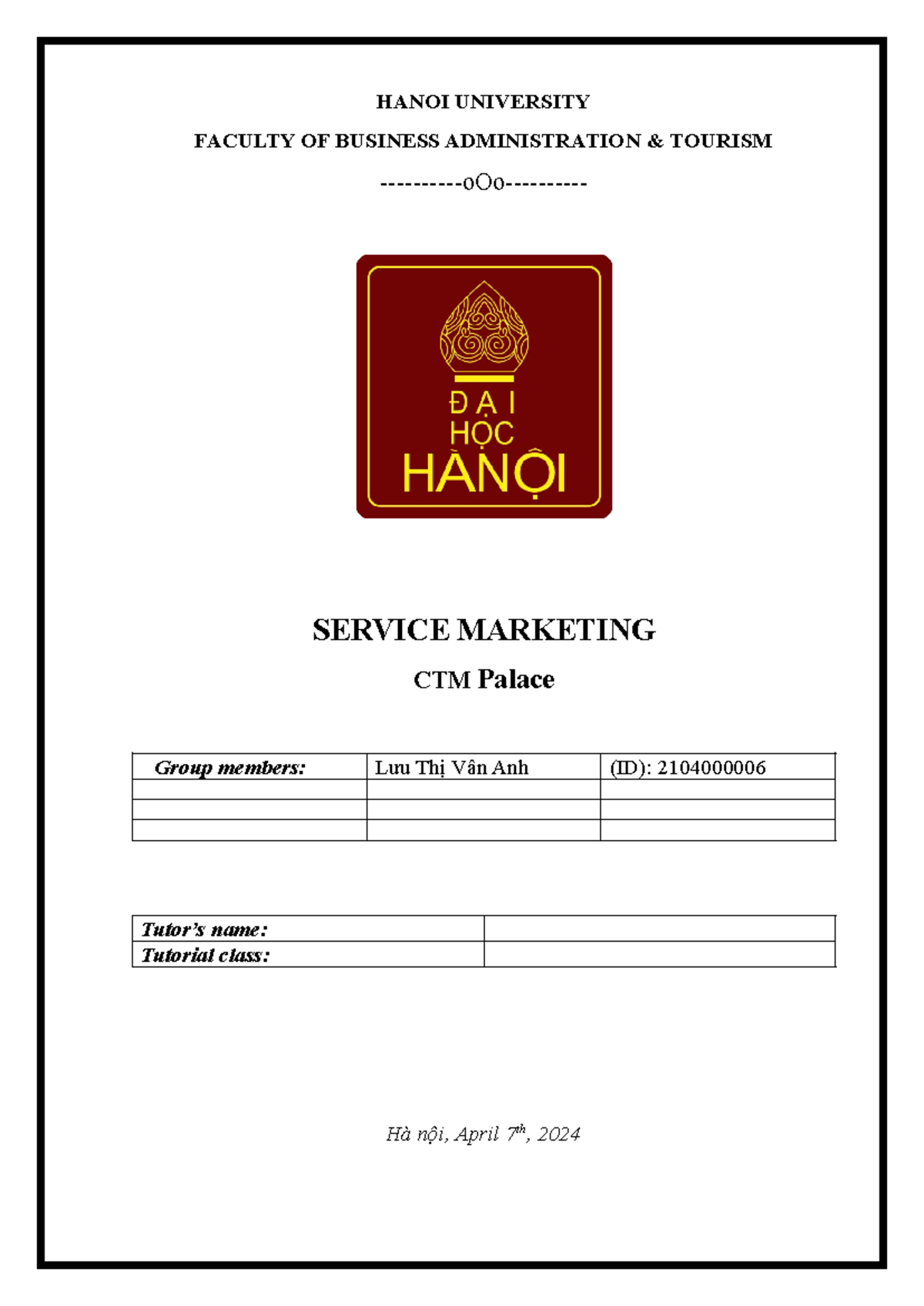 Service Marketing Strategy Analysis: CTM Palace (Assignment - Group 1 ...