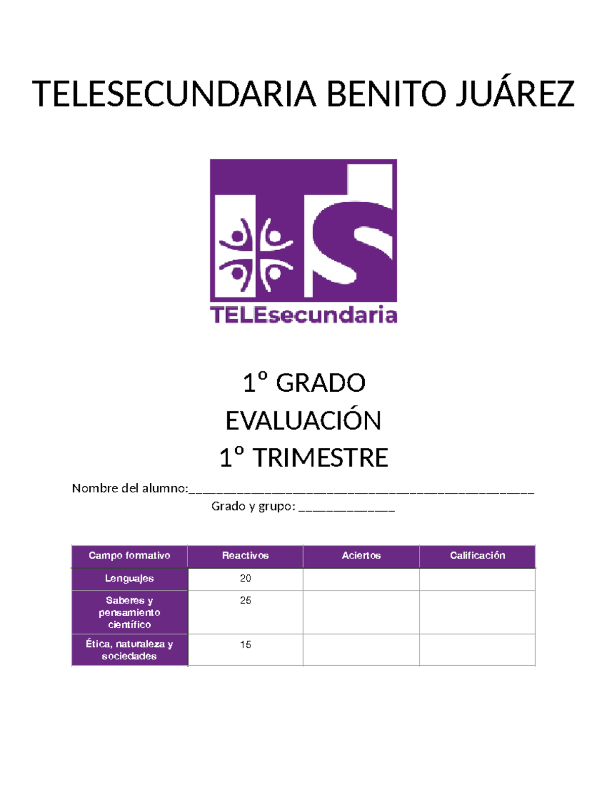 Examen 1º Bloque TELESECUNDARIA BENITO JUÁREZ 1º GRADO - Studocu