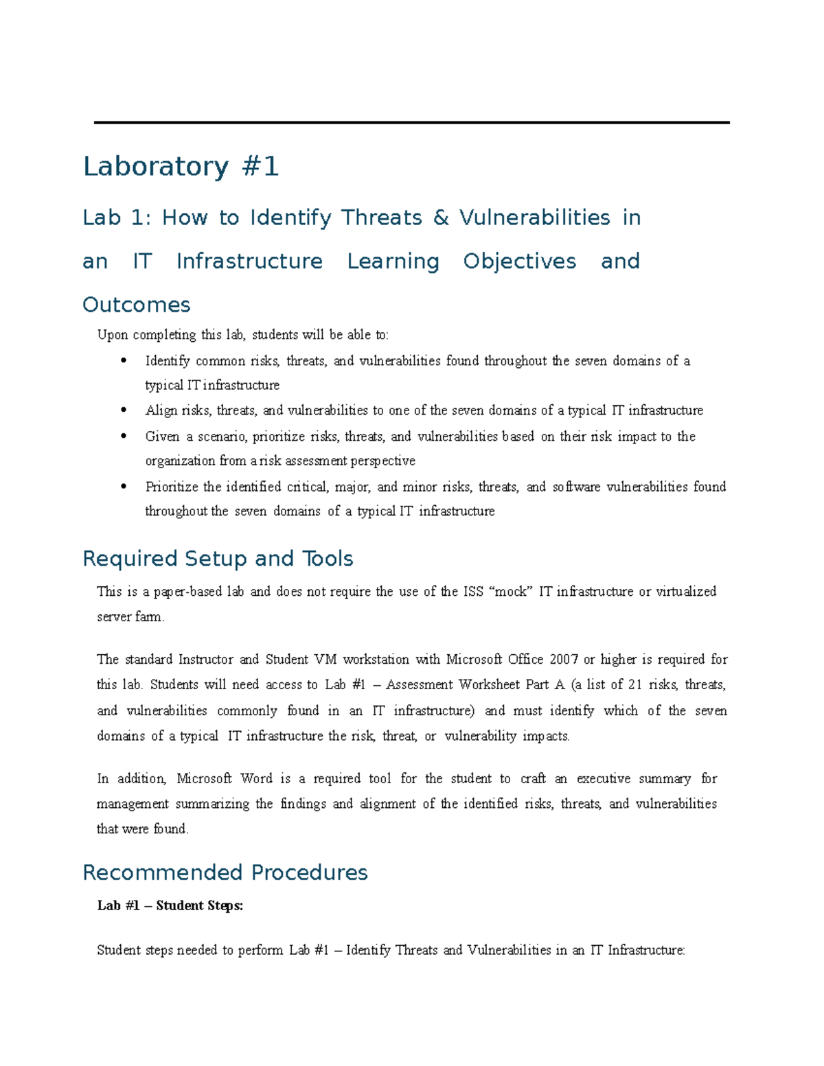 Lab 1 - Identifying Threats & Vulnerabilities in IT Infrastructure ...