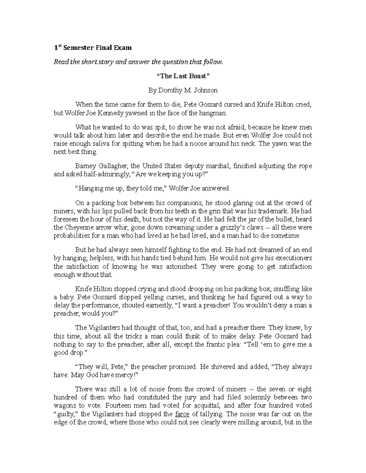 2016 9H 1st Semester Final Exam English 9 - 1 st Semester Final Exam ...