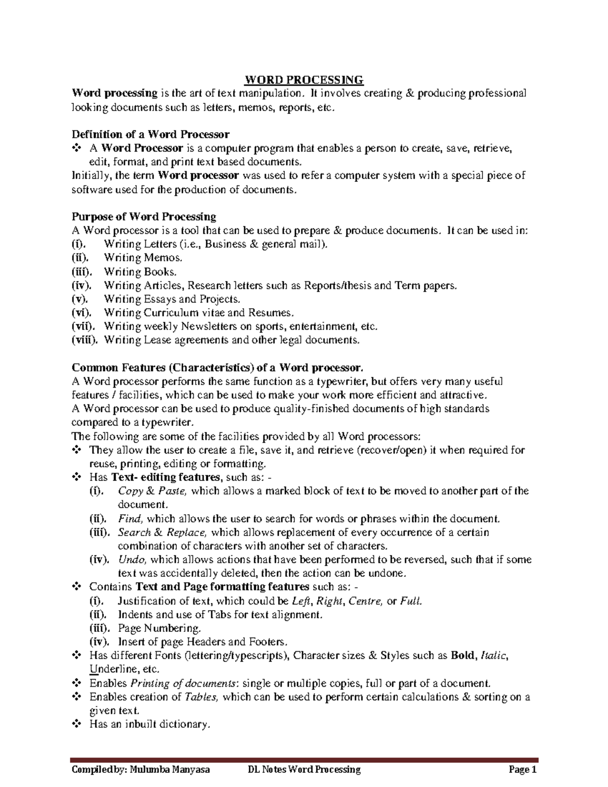 Word Processing Overview and Microsoft Word 2007 Guide - DL Notes 002 ...