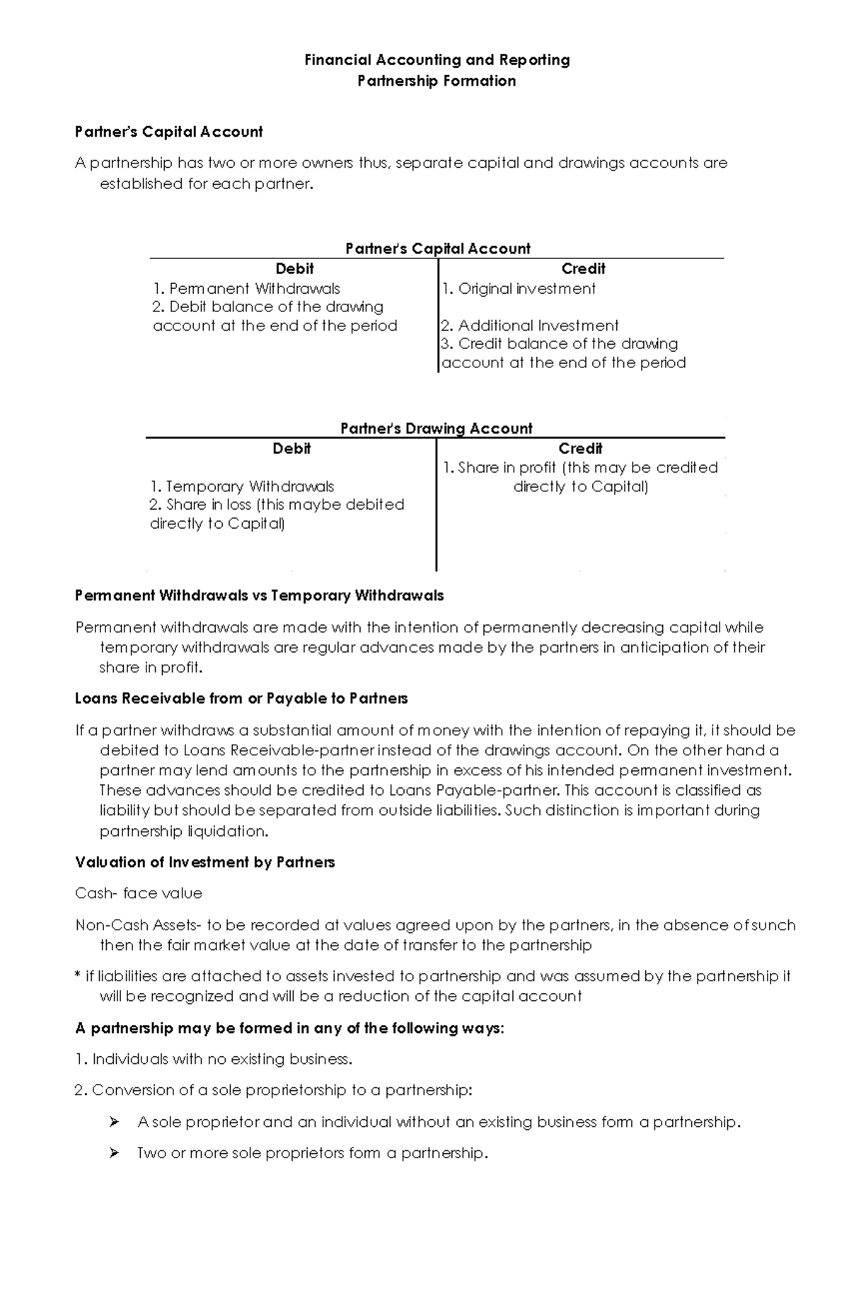 Partnership Formation Notes & Sample Problems for ACCT 101 - Studocu