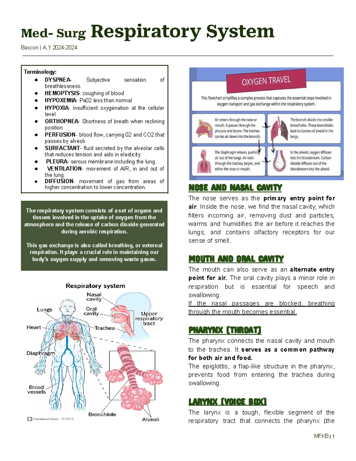 Respiratory MS- Review Notes for Med-Surg Course - Studocu