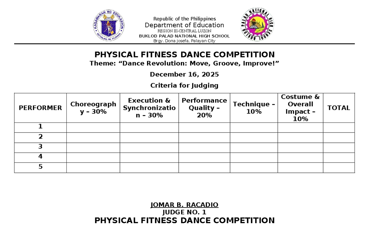 PHYSICAL FITNESS DANCE COMPETITION SCORING SHEET - REVOLUTION 2025 ...