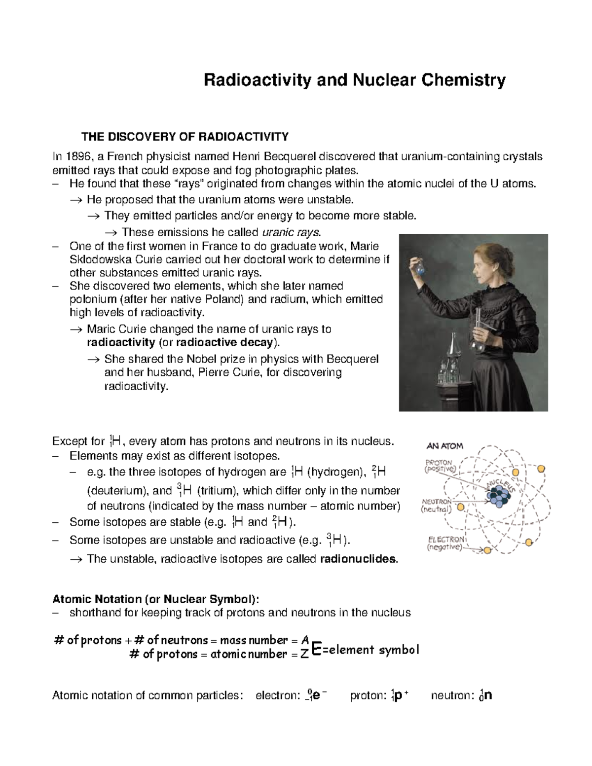 Nuclear chemistry notes - Chapter 17: Radioactivity and Nuclear ...