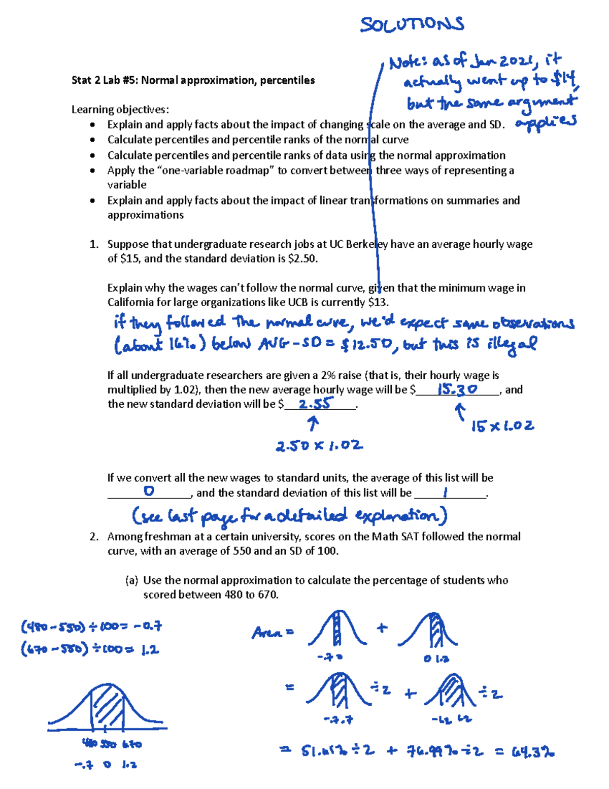 Stat2Lab5Solutions: Normal Approximation & Percentiles Explained - Studocu