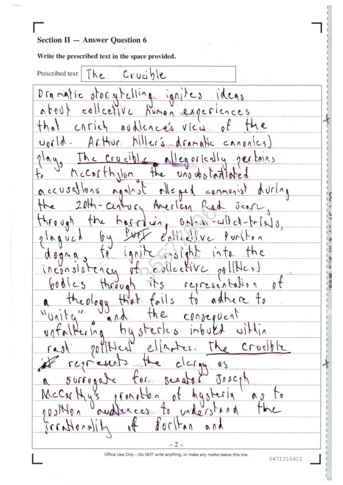 HSC English P1: The Crucible - Section II Response Analysis - Studocu