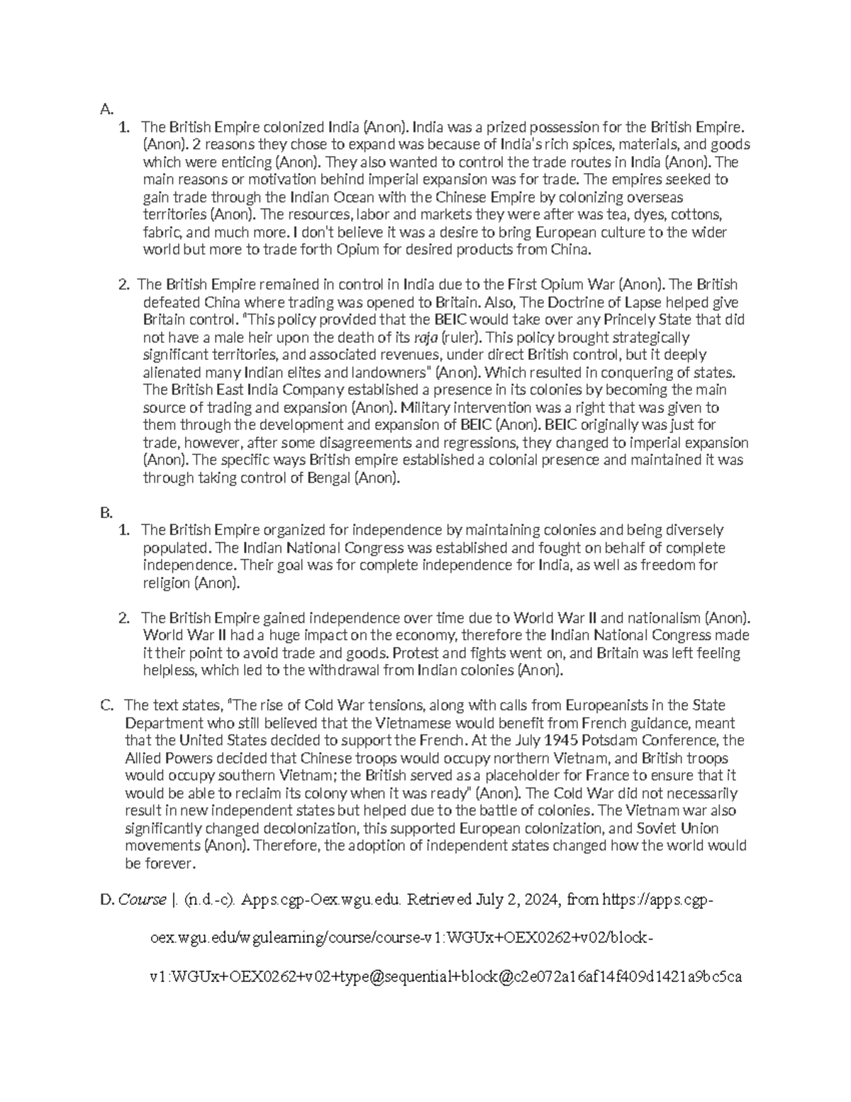 Task 3 D266 Assignment: British Empire's Colonial Impact on India - Studocu