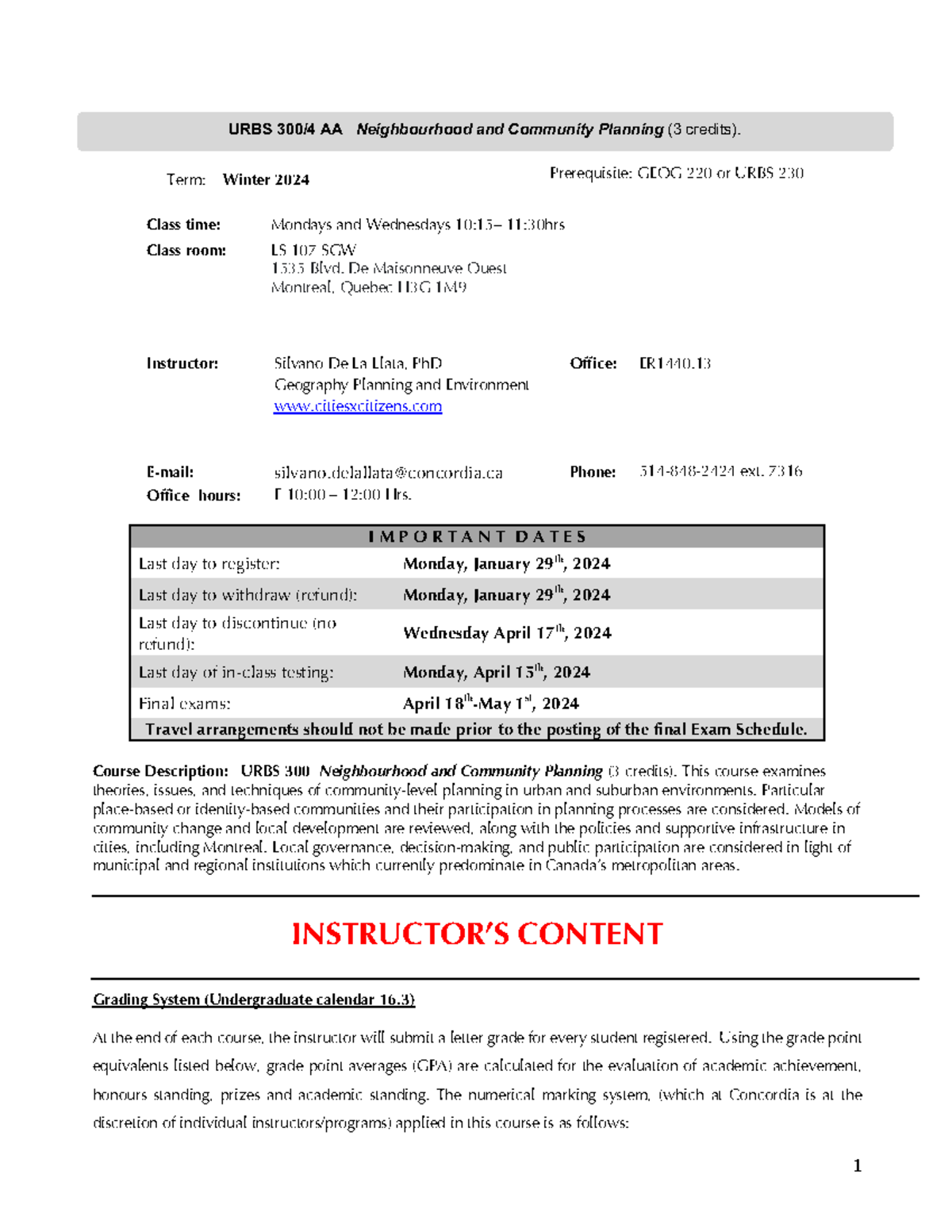 URBS 300 Neighbourhood and Community Planning Syllabus - Winter 2024 ...