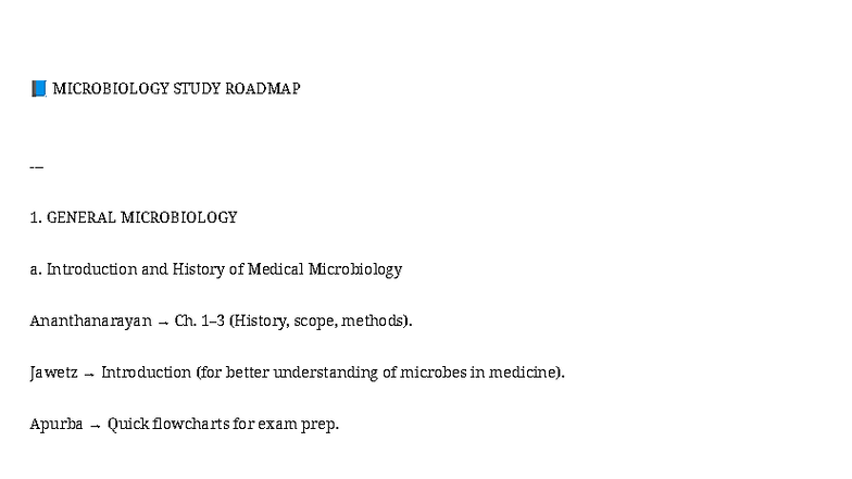 MICROBIOLOGY STUDY ROADMAP: GENERAL MICROBIOLOGY GUIDE - Studocu