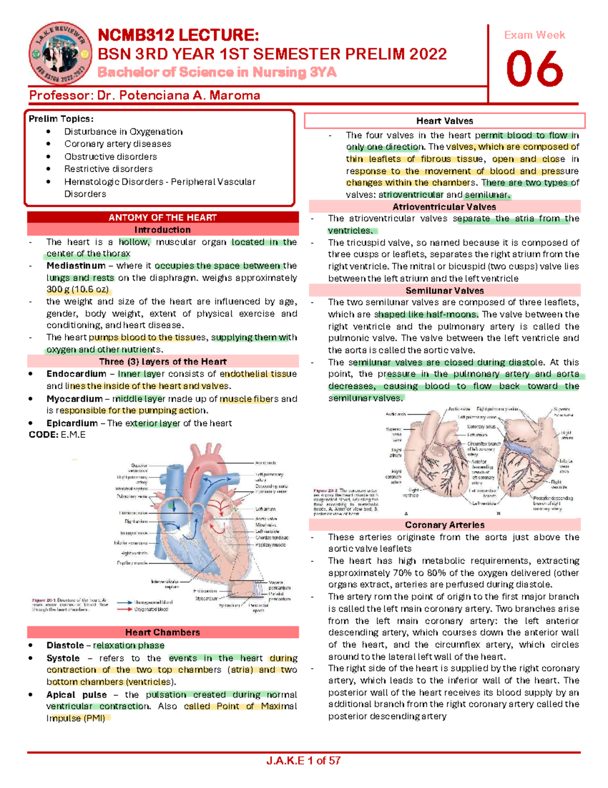 NCMB312 LECTURE: BSN 3RD YEAR 1ST SEMESTER PRELIM 2022 - Cardiac ...
