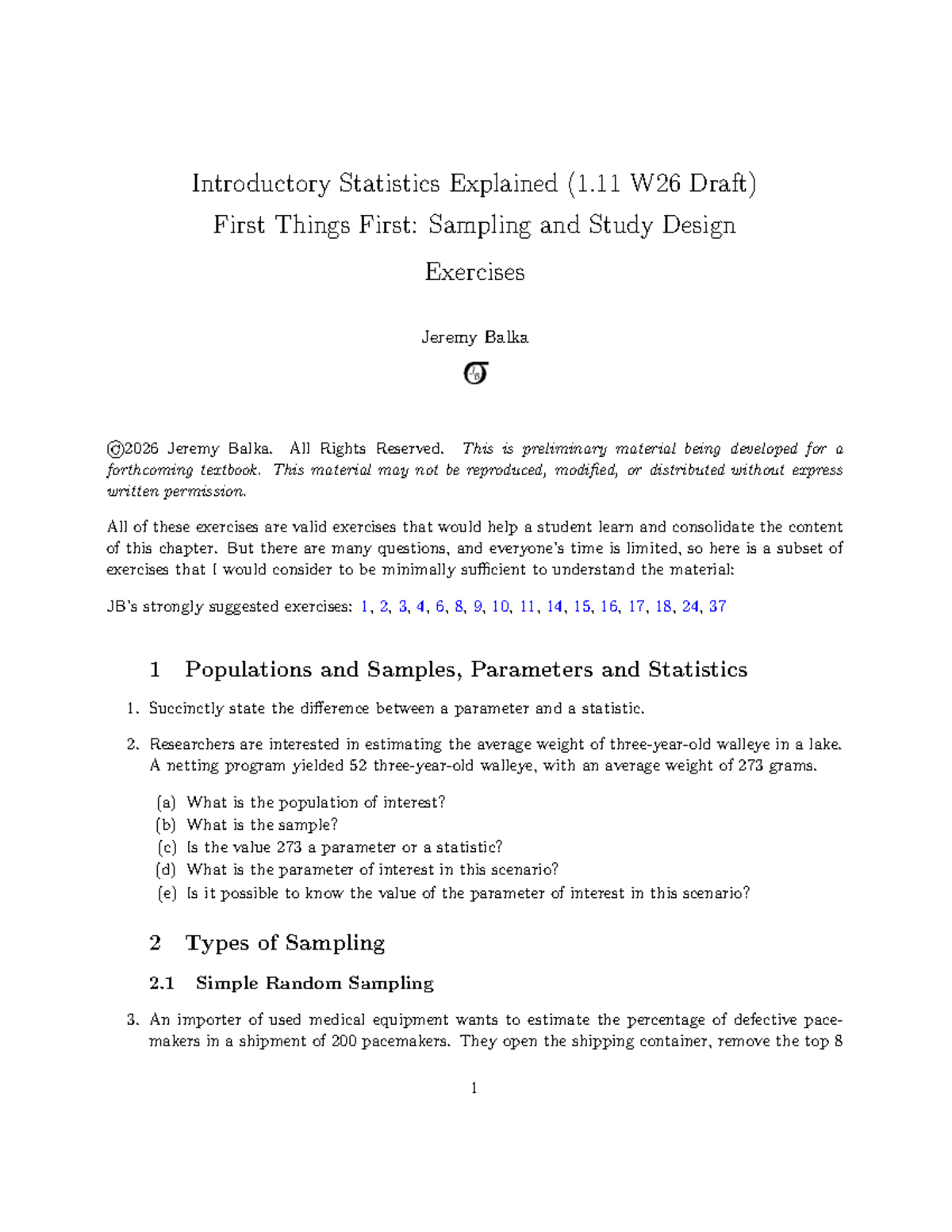 Introductory Statistics (1.11 W26): Sampling & Study Design Exercises ...