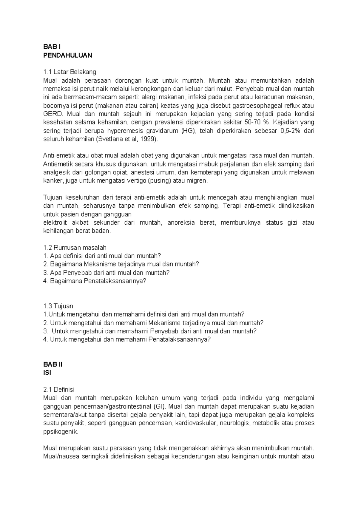 Makalah - Mual dan Muntah: Definisi, Penyebab, dan Penatalaksanaan ...