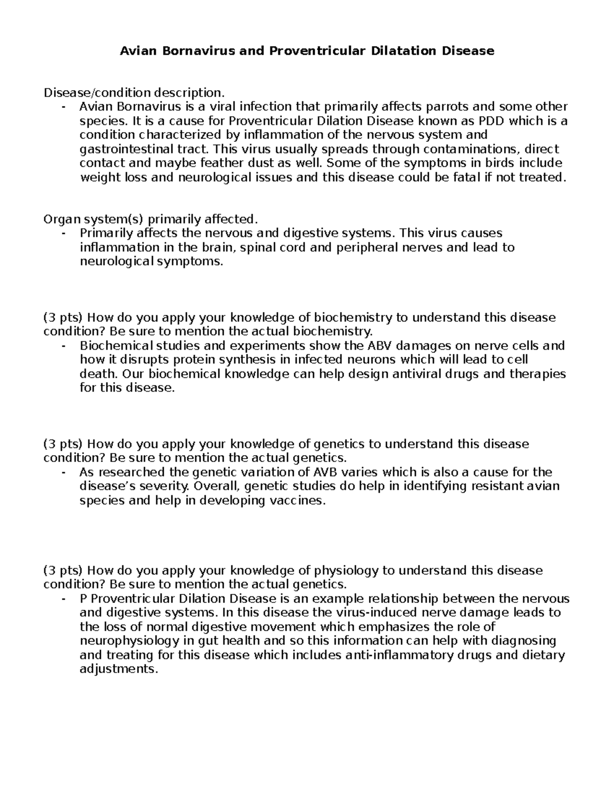BIO 301 Assignment 3: Avian Bornavirus & Proventricular Disease ...