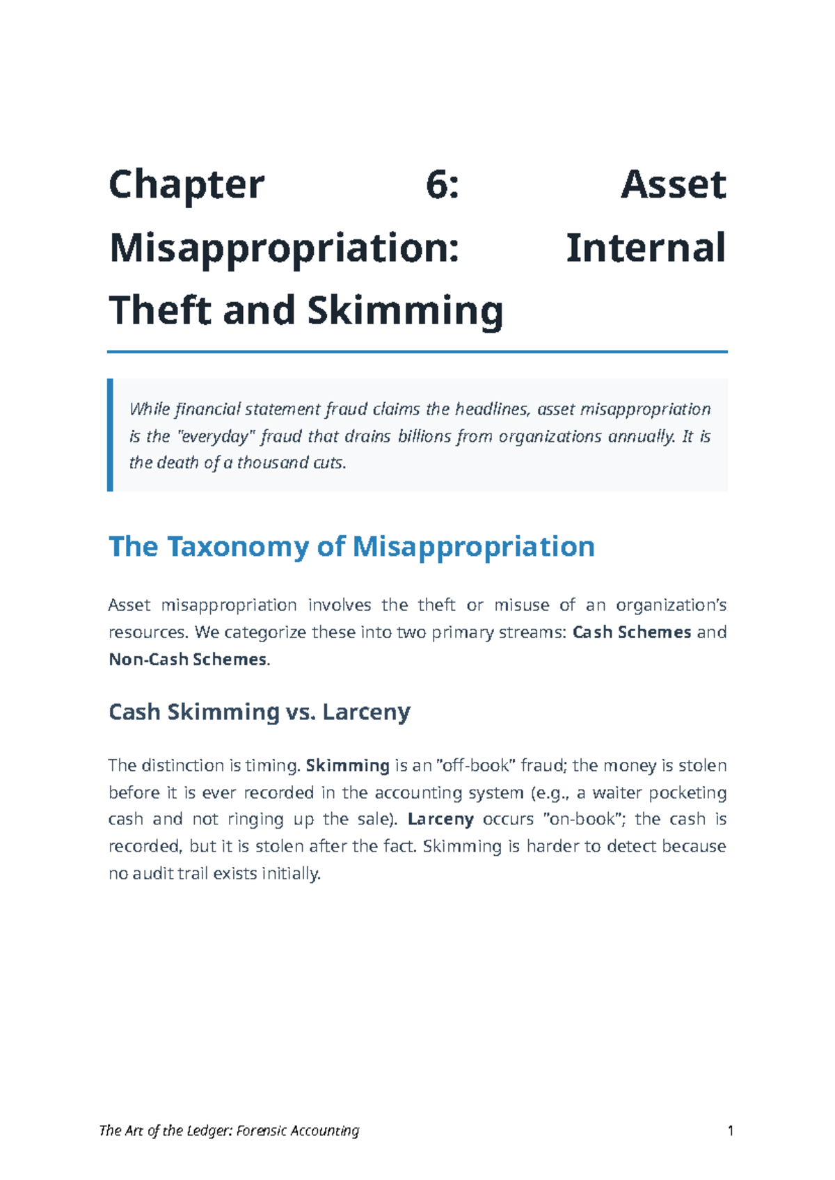Chapter 6: Asset Misappropriation - Internal Theft & Skimming - Studocu