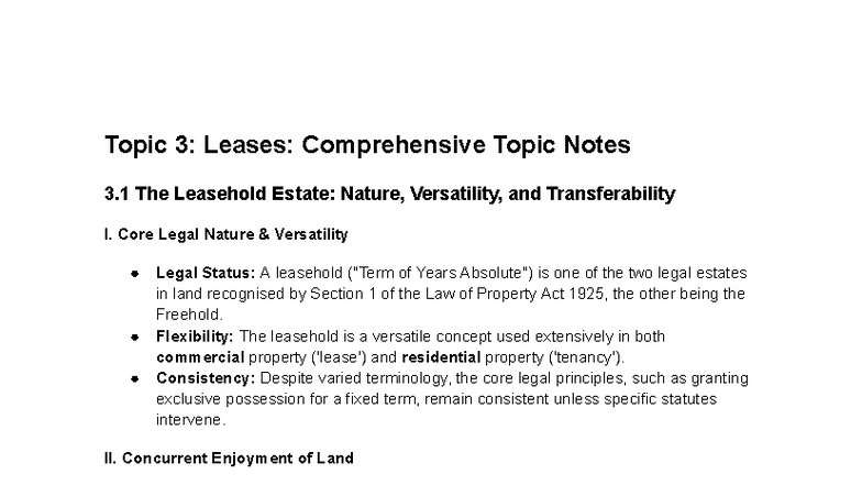 Topic 3: Leases - Comprehensive Summary Notes (Law 101) - Studocu