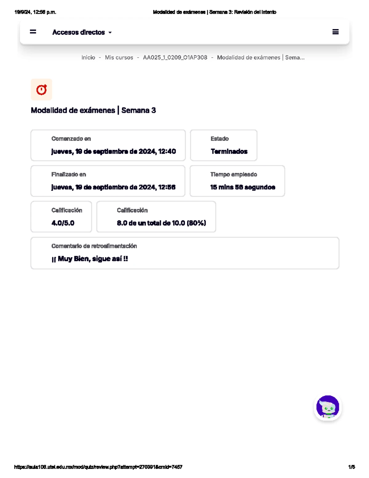 Modalidad Examenes Evaluación e Indicadores de Desempeño Examen Semana 2 - 2:47 p. Modalidad de ...