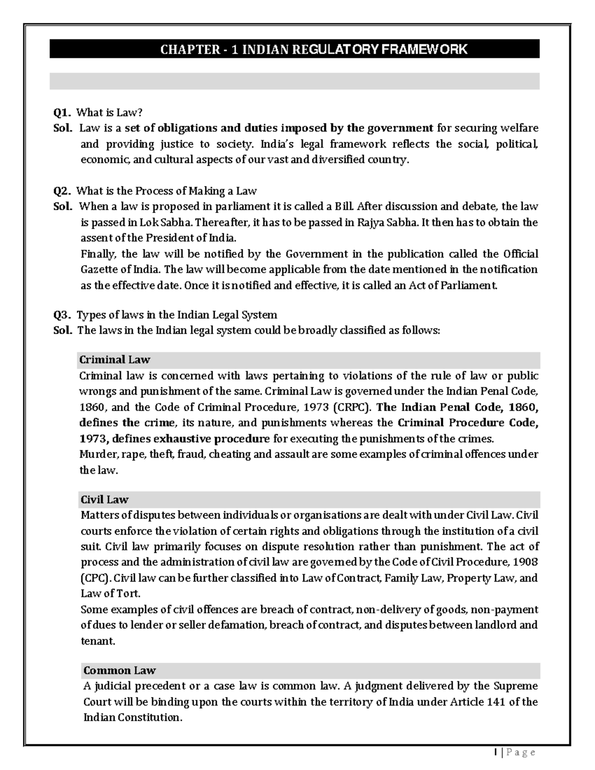 Business Law: Summaries & Key Notes on Indian Legal Framework - Studocu