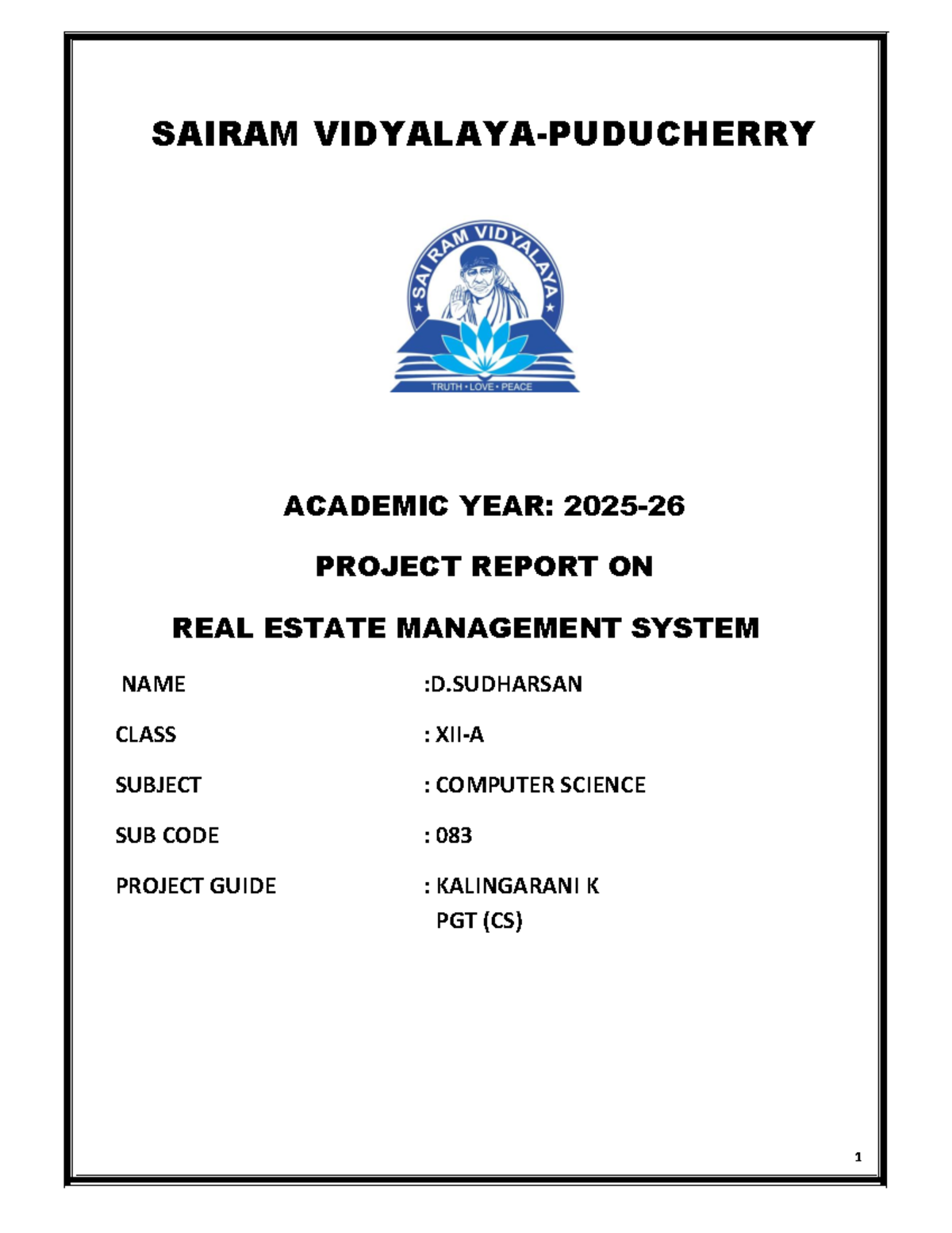 CS 083 Project Report: Real Estate Management System by D. Sudharsan - Studocu