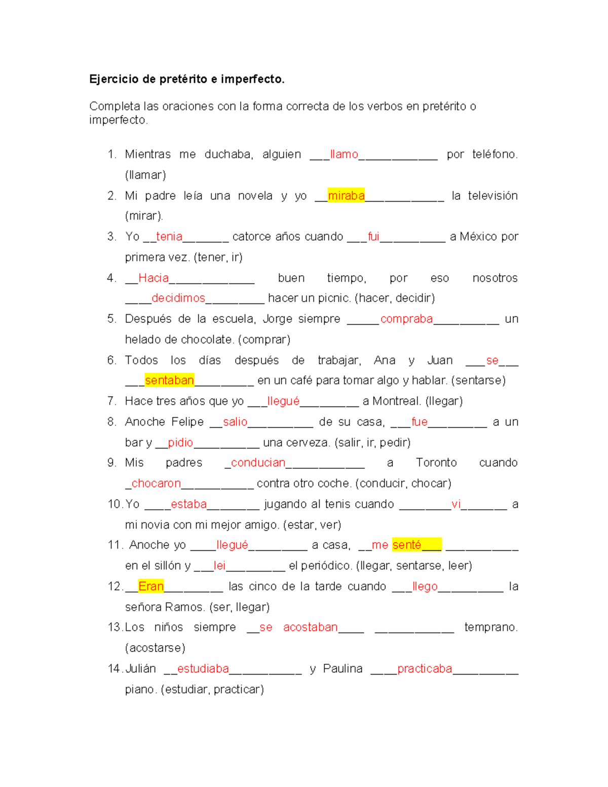 Ejercicio pretérito-imperfecto 2 - Ejercicio de pretérito e imperfecto ...