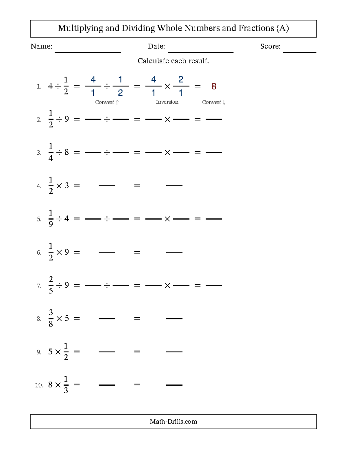 Fractions operations 02 fillable 06 multiplication division 04 whole 01 ...