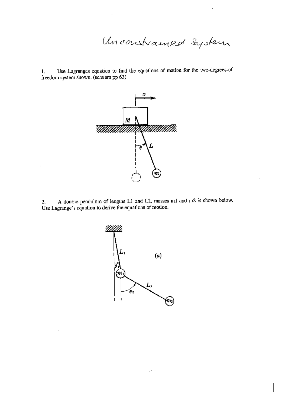Unconstrained System Dynamics: Lagrange's Equations (Course Code) - Studocu